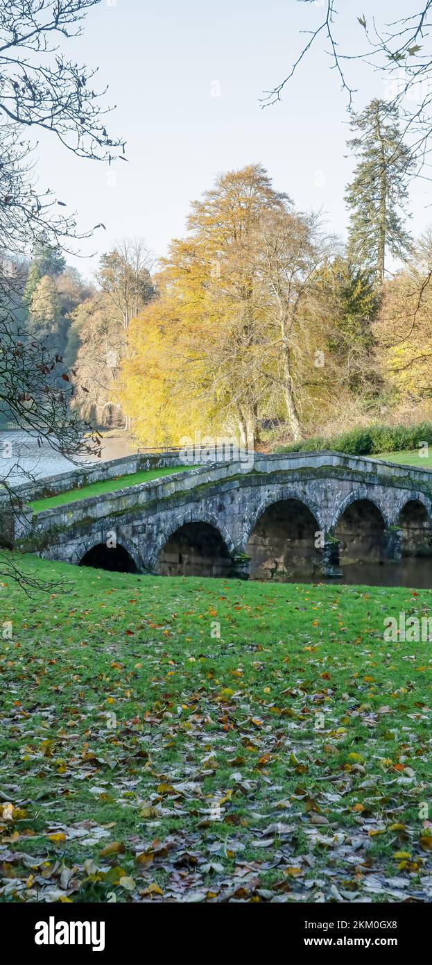 the five arch grade I listed palladian stone bridge at Stourhead, Wilts ...