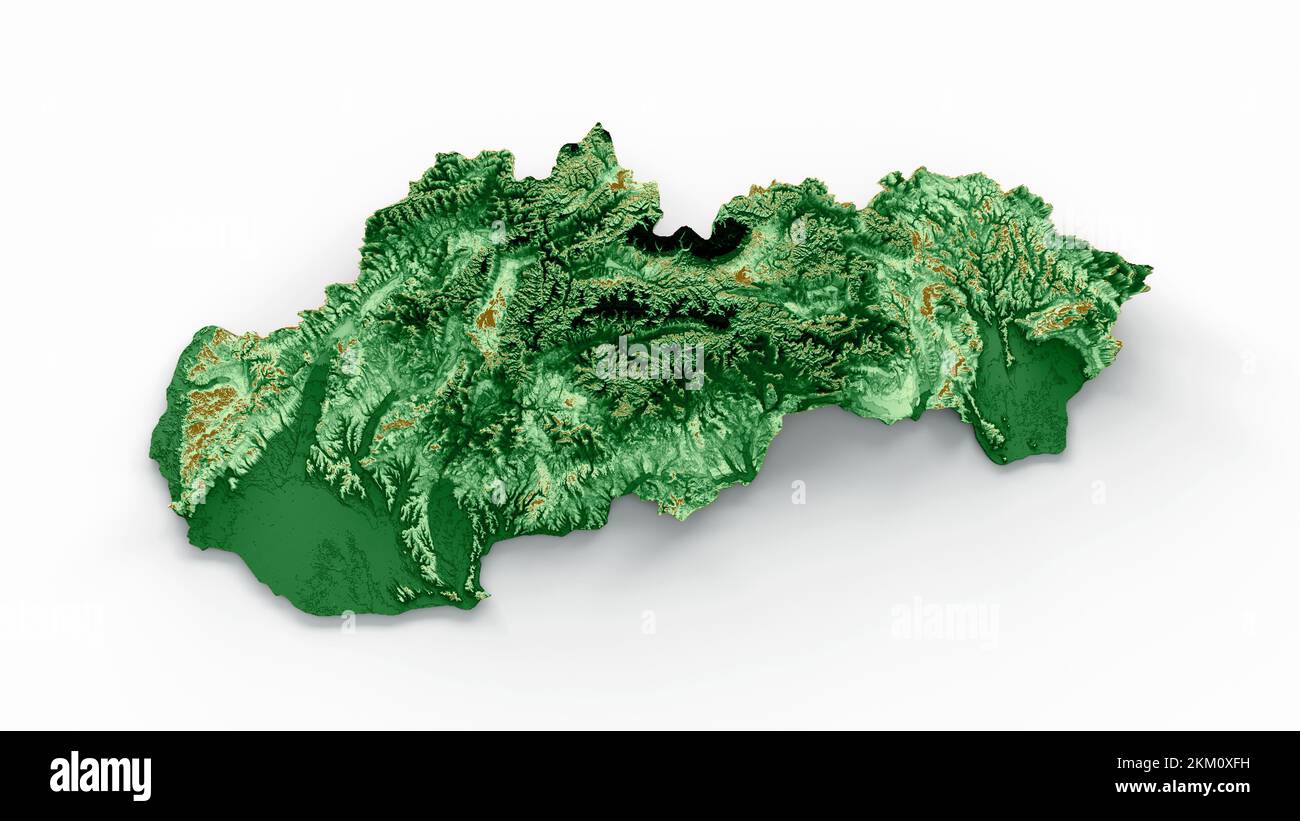 A 3D topographic map of Slovakia isolated on white bakcground Stock ...