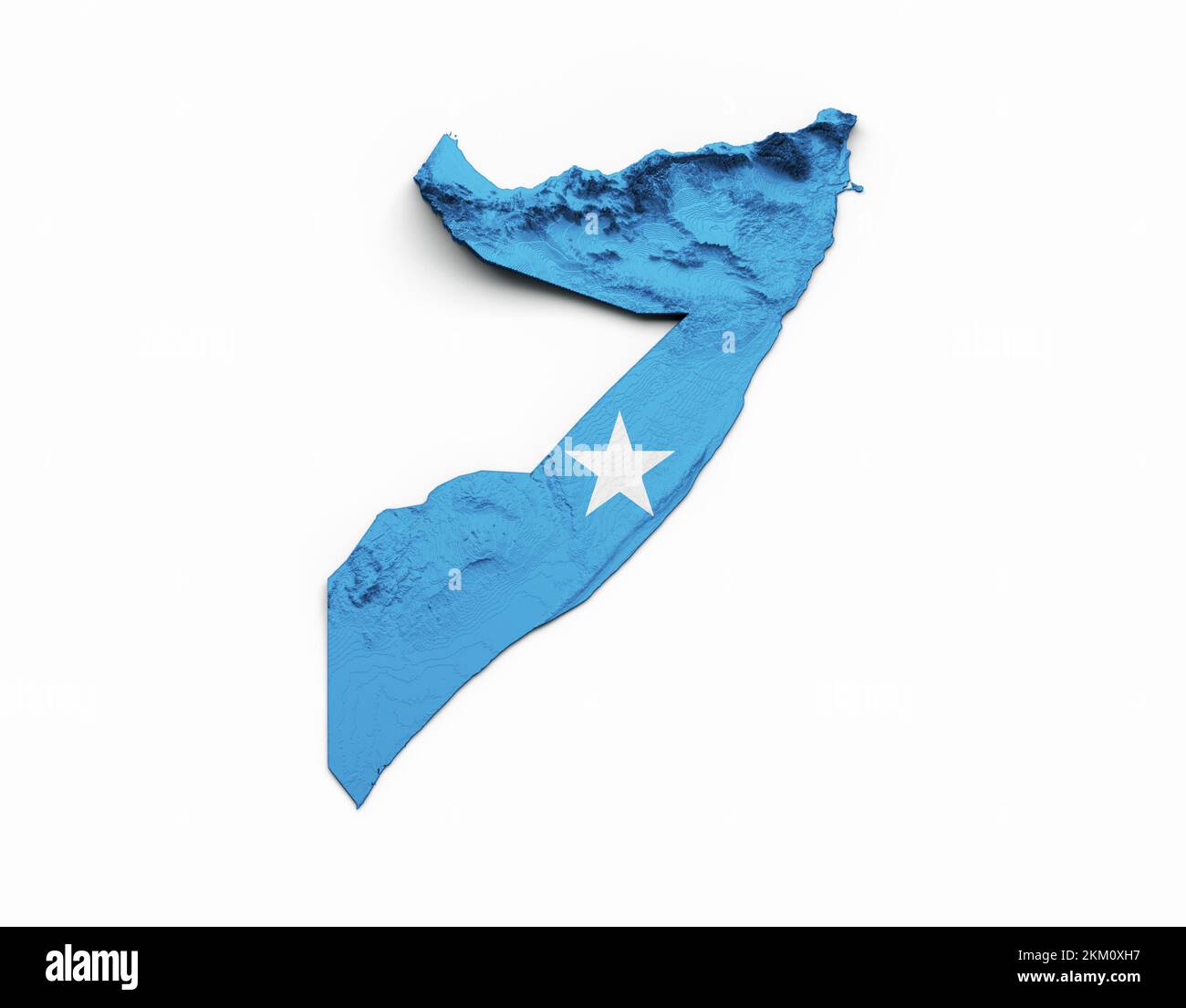The 3d map of Somalia with the color of its flag and shaded relief ...