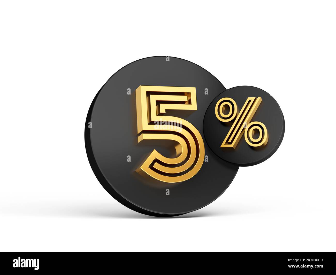 A 3D illustration of a 5 percent discount on black 3d button icon in ...