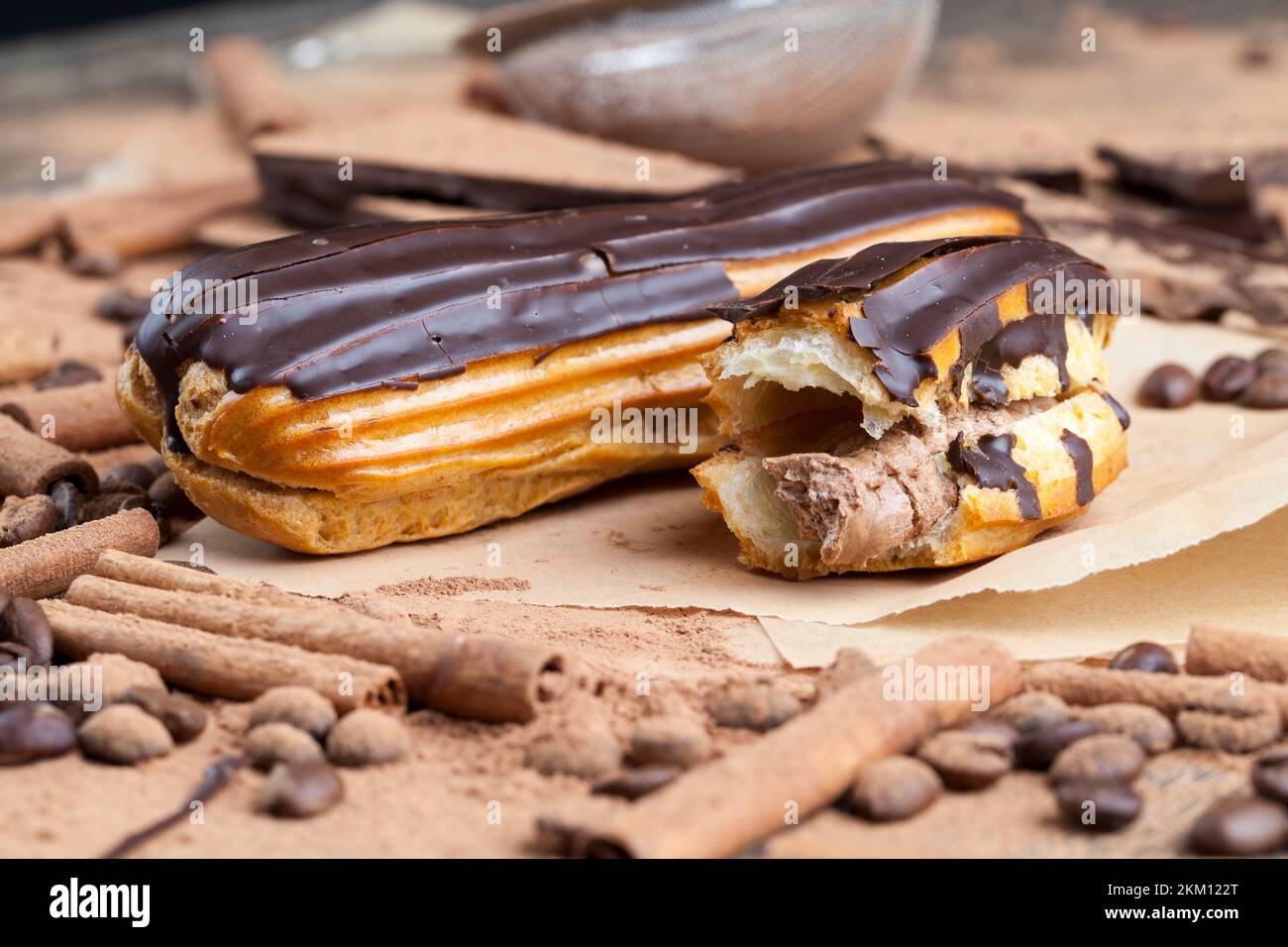 custard cake eclairs with creamy filling and chocolate flavor ...