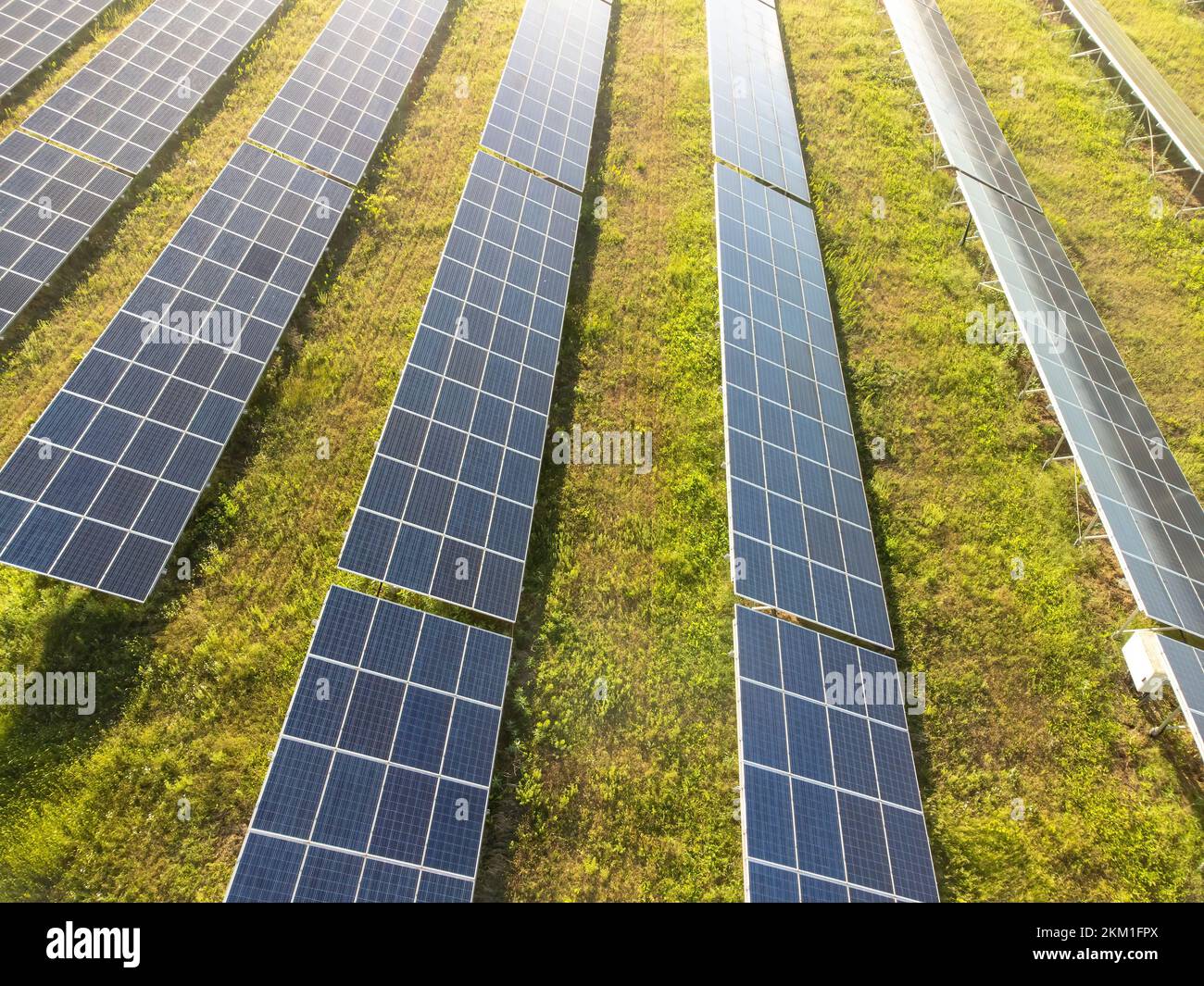 Aerial top view of a solar panels power plant. Photovoltaic solar ...