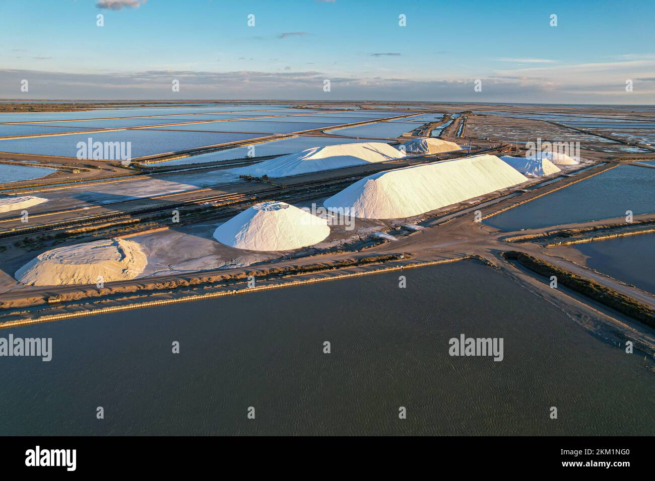 Aerial view of the beautiful pink lake and salt production of the ...