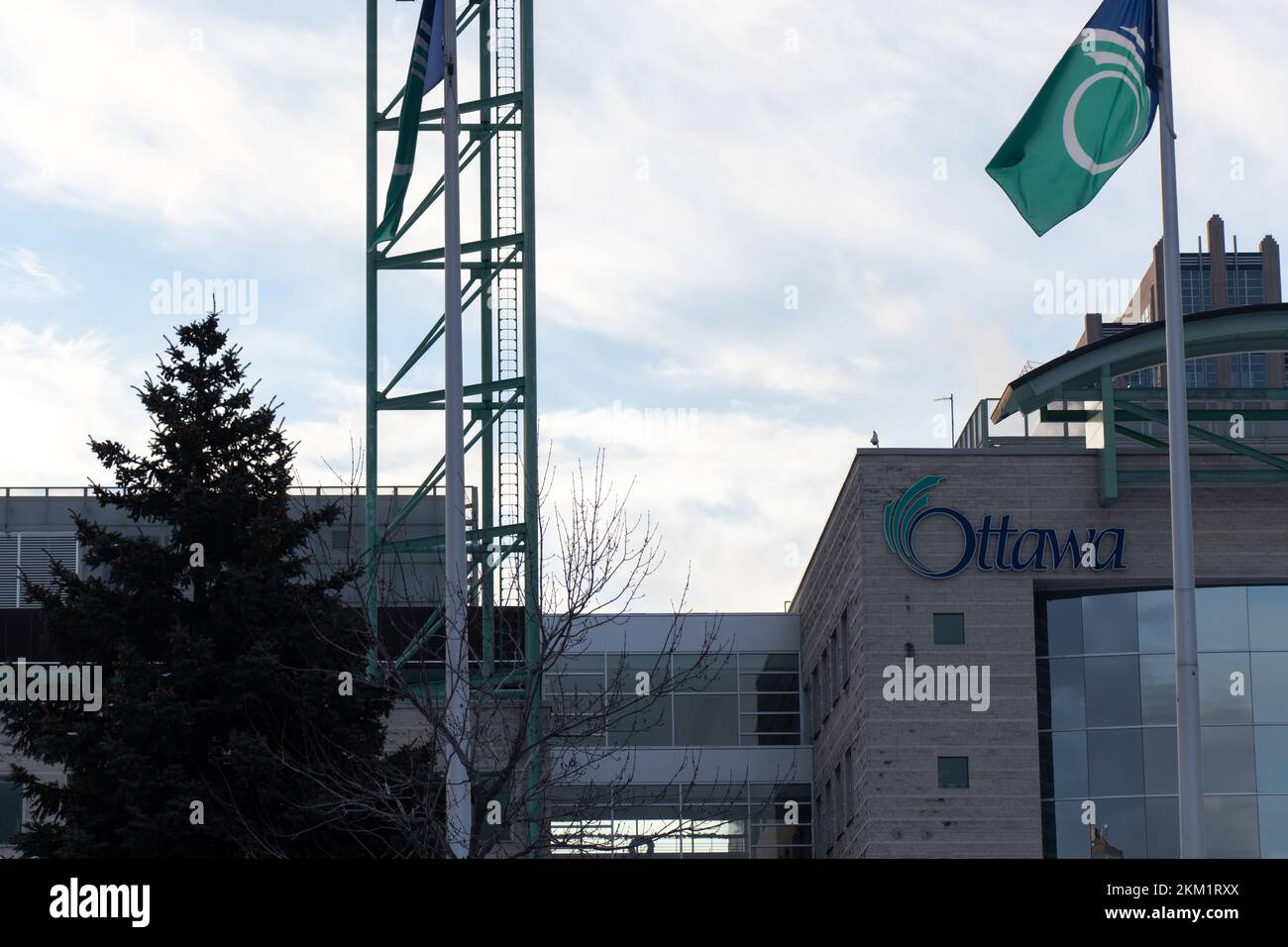 The logo of the City of Ottawa is seen on the Ottawa City Hall building ...