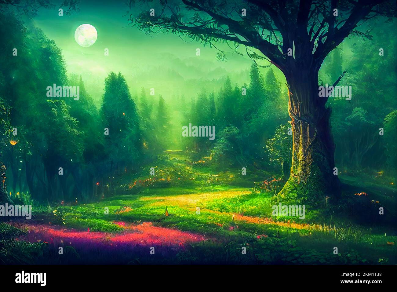 green landscape with trees illustration Stock Photo - Alamy