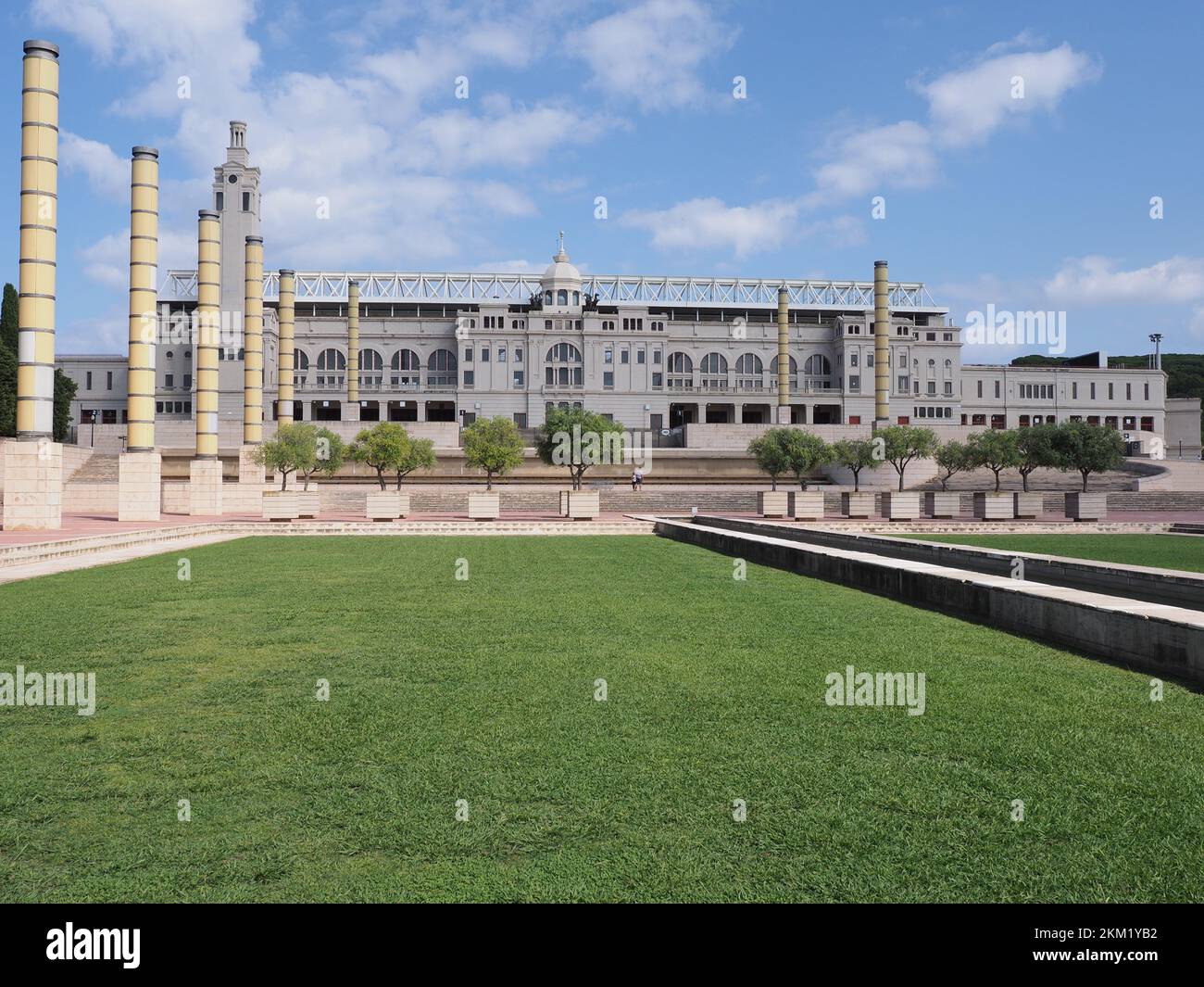 Grassy field and stadium of european Barcelona city at Catalonia ...