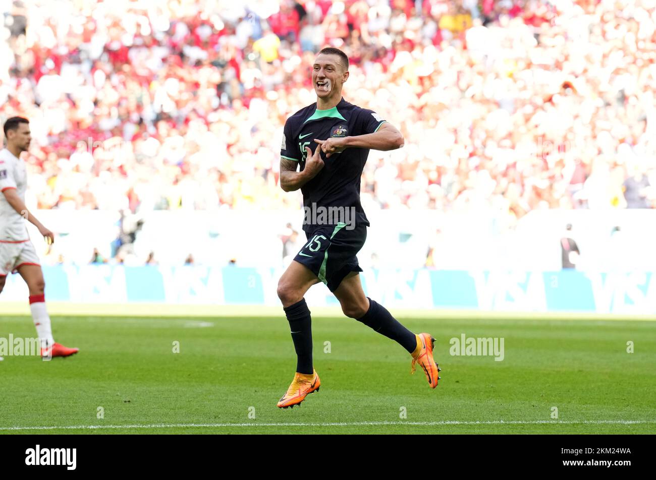 Australia's Mitchell Duke celebrates scoring their side's first goal of ...