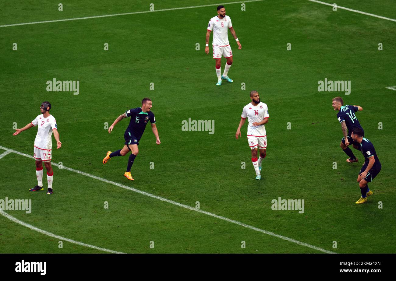 Australia's Mitchell Duke celebrates scoring the opening goal as ...