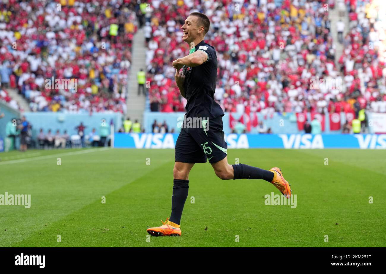 Australia's Mitchell Duke celebrates scoring their side's first goal of ...