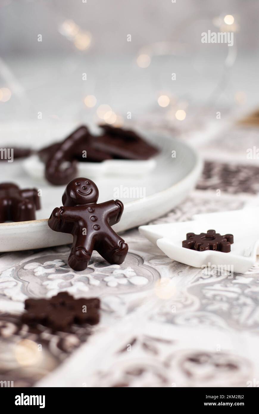 Homemade dark chocolate, Christmas praline gingerbread man, chocolate ...