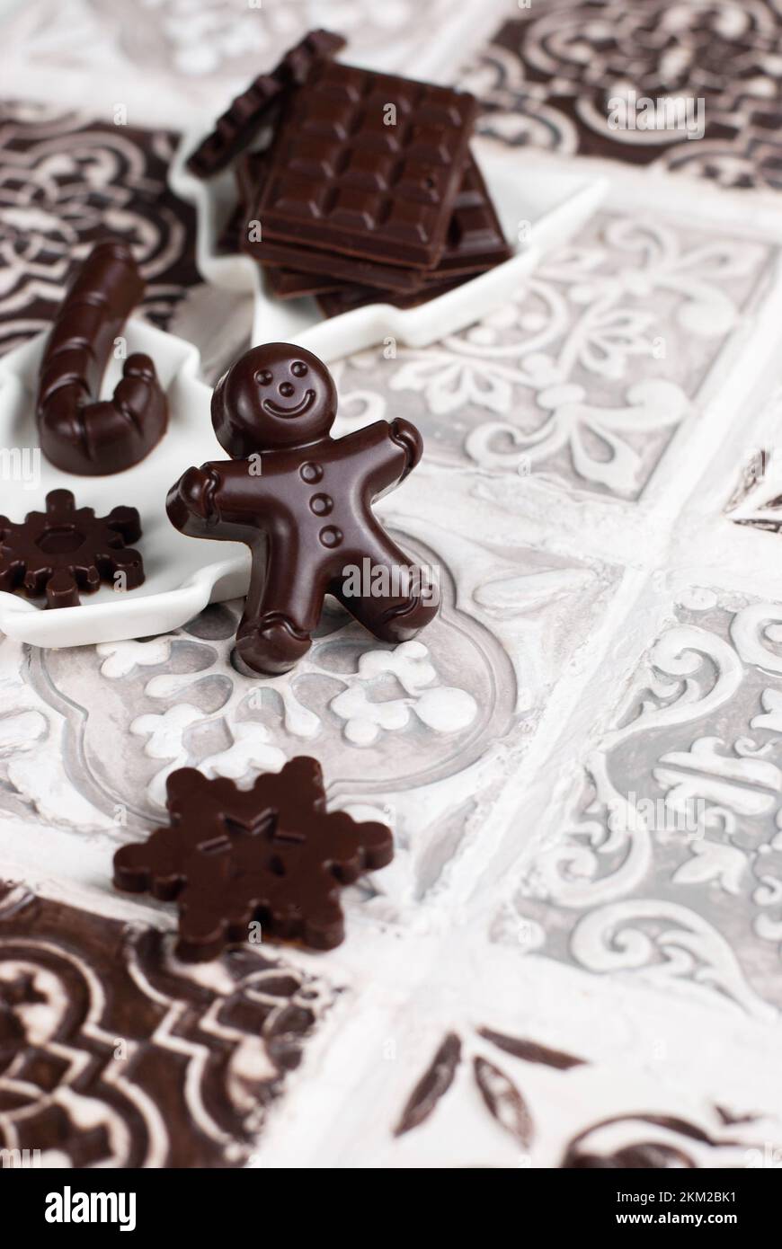 Homemade dark chocolate, Christmas praline gingerbread man, chocolate ...