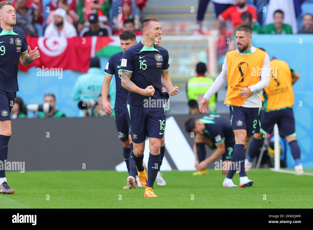 Al Wakrah, Qatar. 26th Nov, 2022. Mitchell Duke of Australia celebrates ...