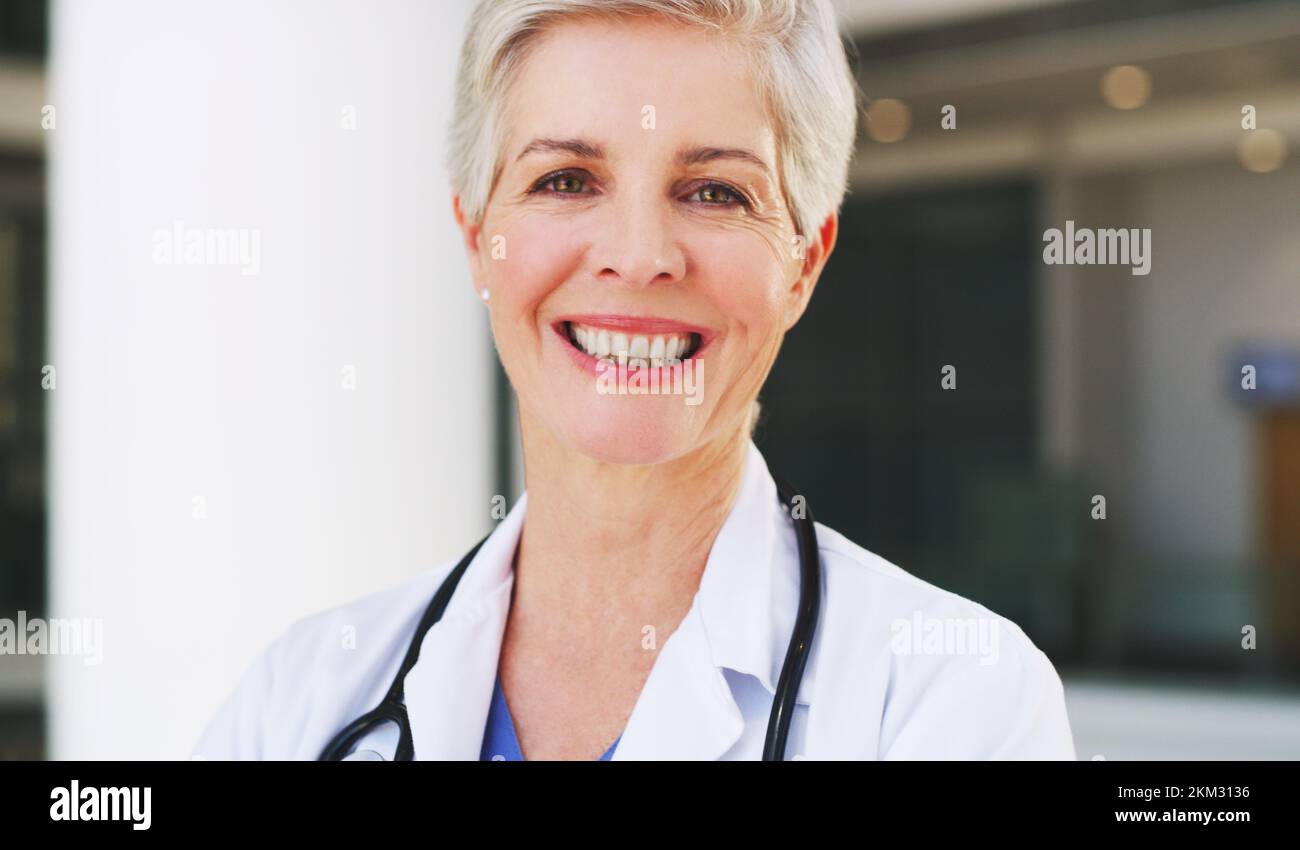 Healthcare, woman or senior doctor in portrait for trust, research leadership and health ...