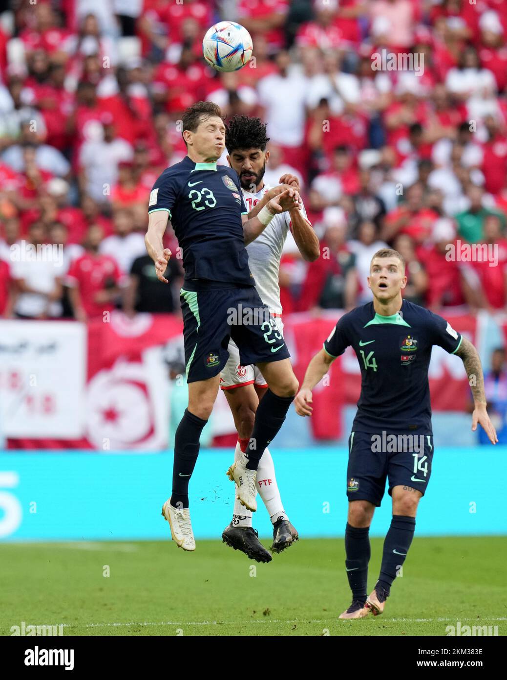 Australia's Craig Goodwin (left) and Tunisia's Ferjani Sassi battle for ...