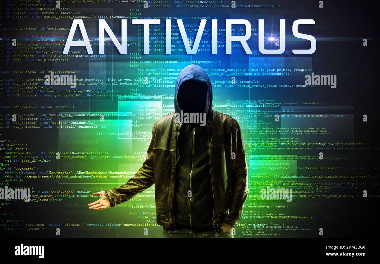 Faceless hacker on code background Stock Photo - Alamy