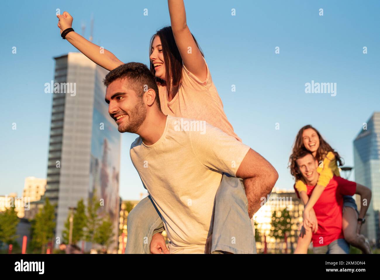 Generation z group of people having fun in the city, leisure activities ...