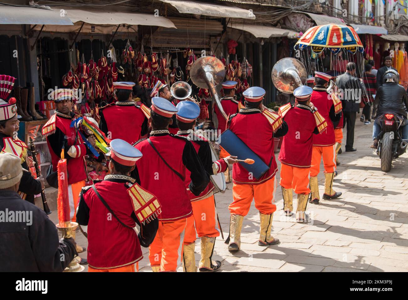 Kathmandu, Nepal- April 20,2020 : The wedding procession passes through ...