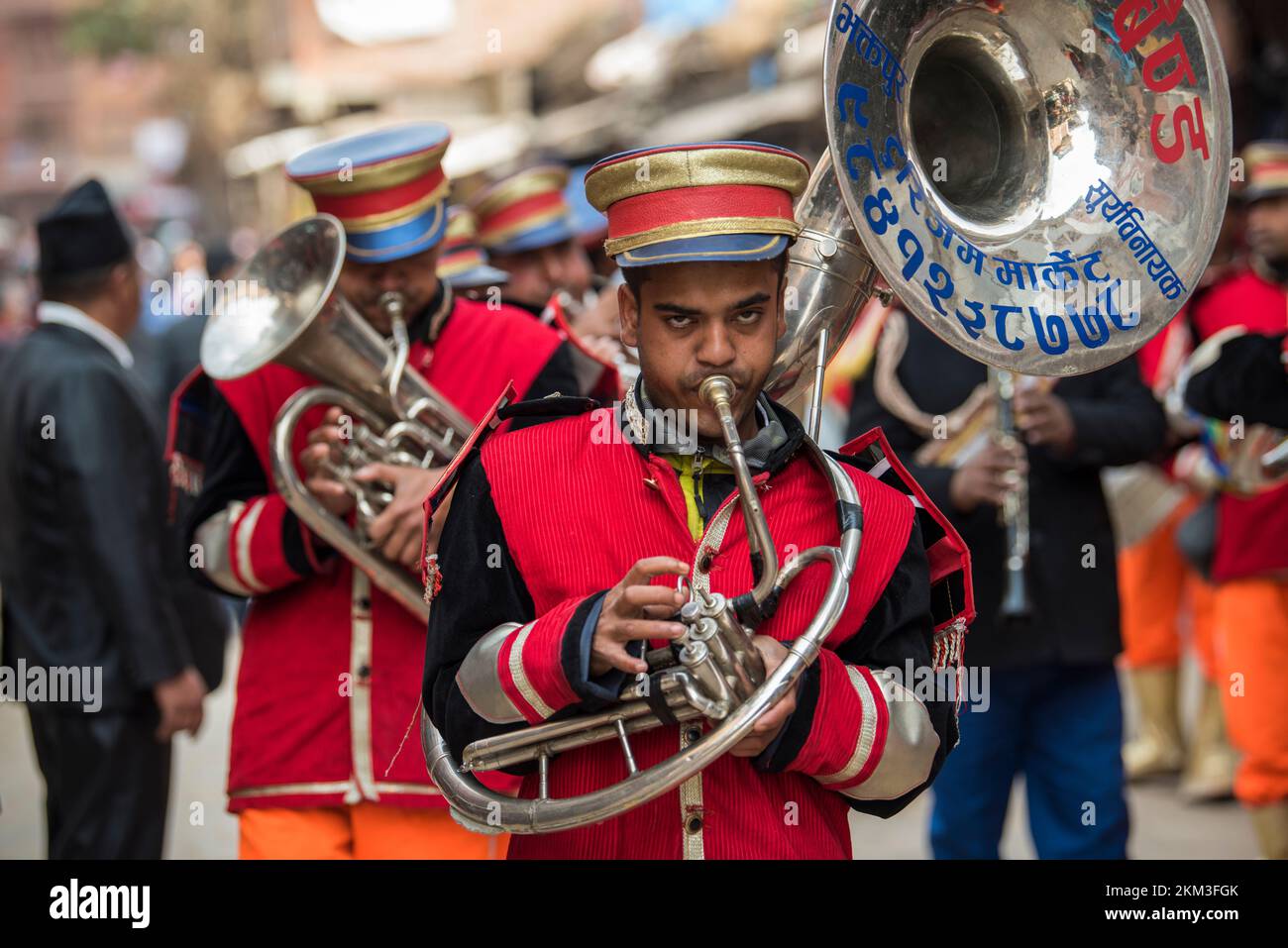 Kathmandu, Nepal- April 20,2020 : The wedding procession passes through ...