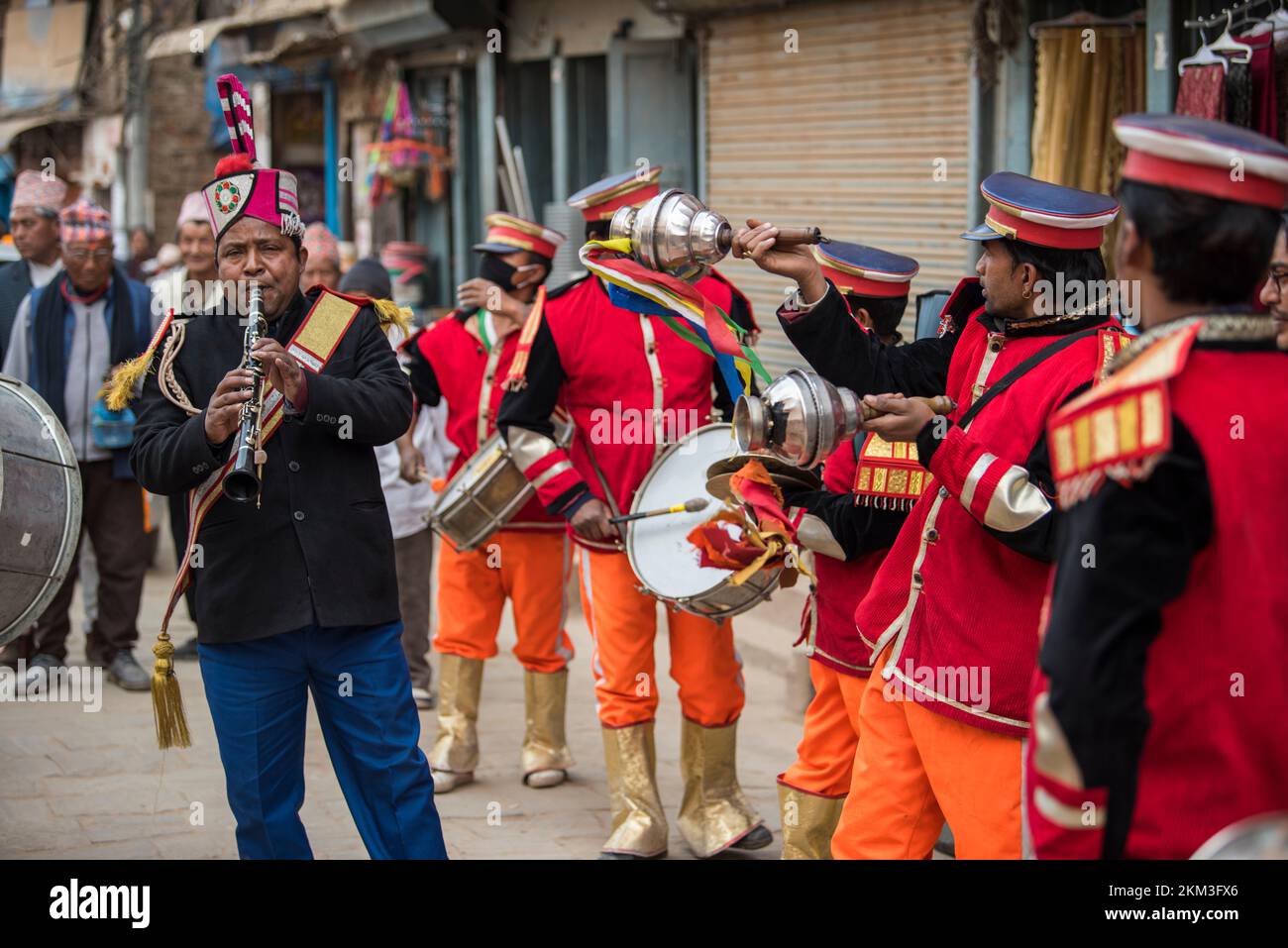 Kathmandu, Nepal- April 20,2020 : The wedding procession passes through ...