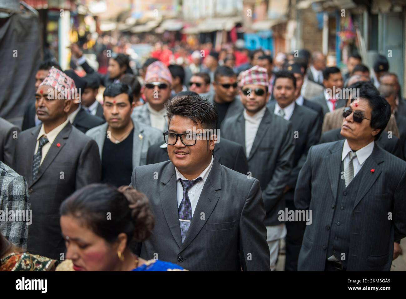 Kathmandu, Nepal- April 20,2020 : The wedding procession passes through ...