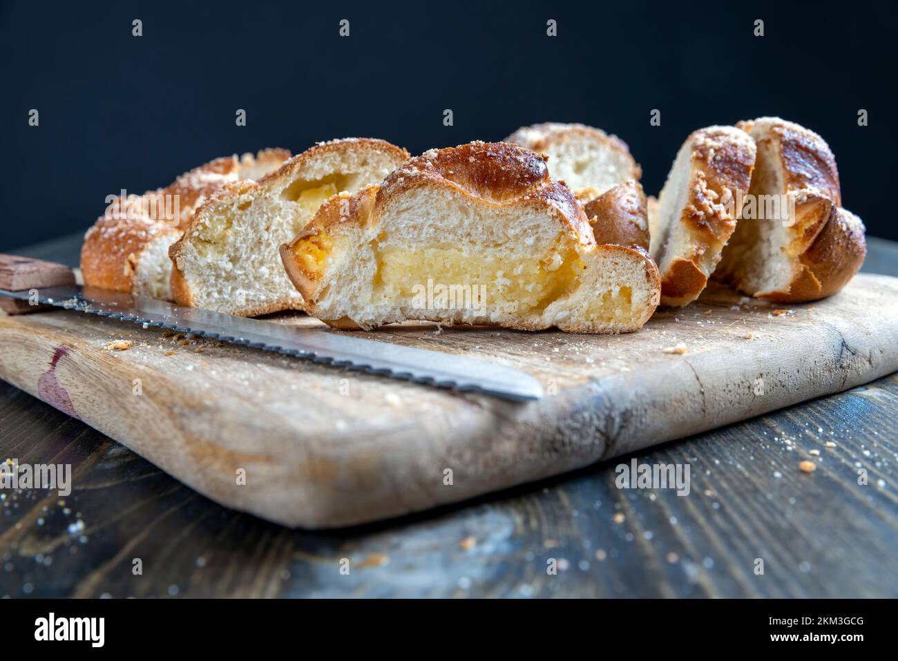wheat fresh bun with filling cut into pieces, bun with coconut jam ...