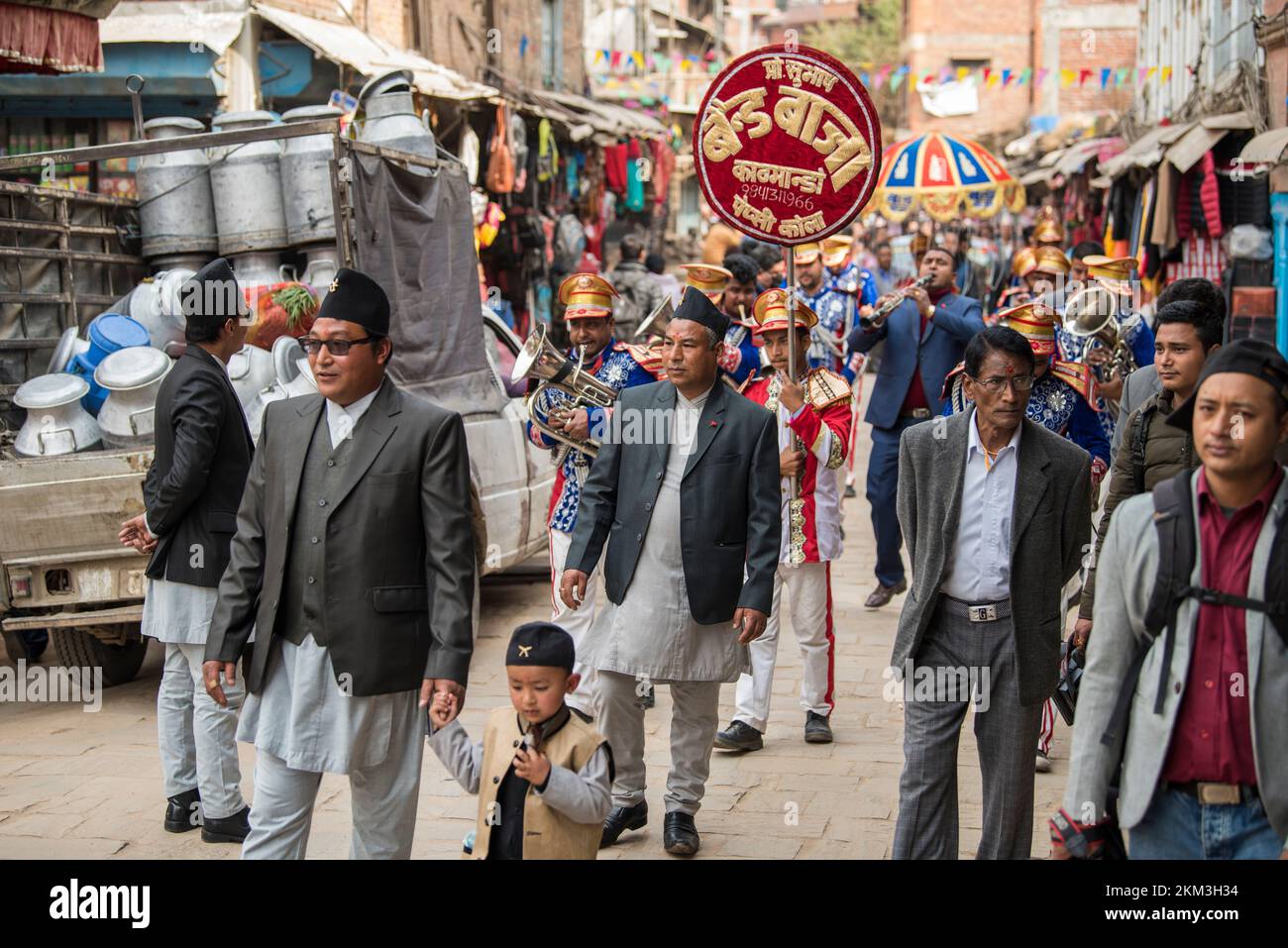 Kathmandu, Nepal- April 20,2020 : The wedding procession passes through ...