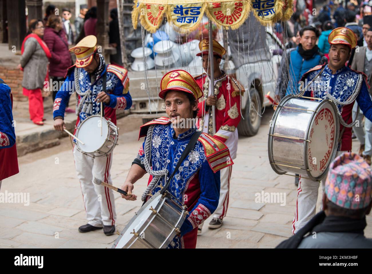Kathmandu, Nepal- April 20,2020 : The wedding procession passes through ...