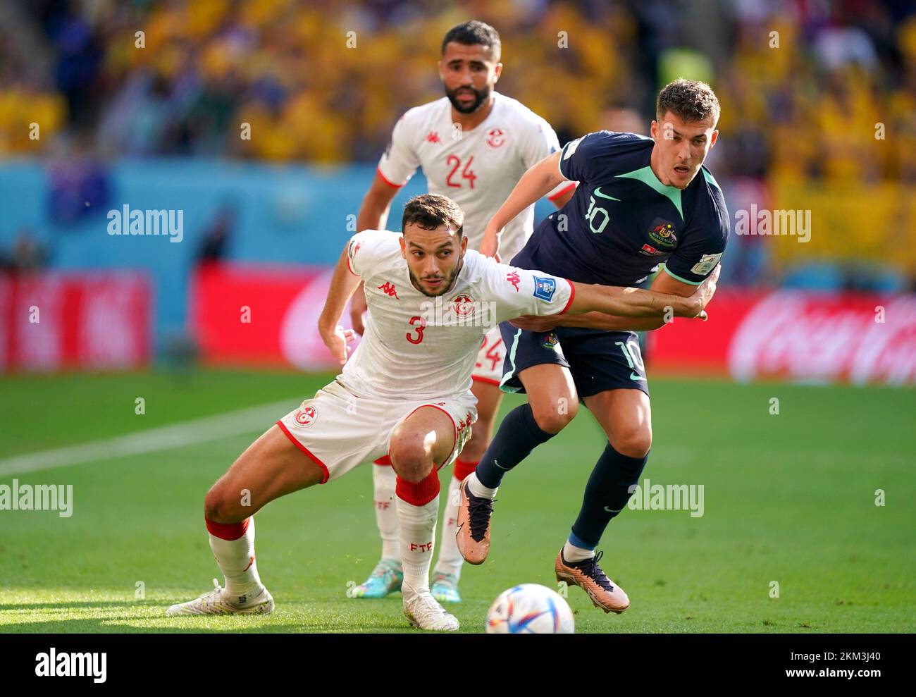 Tunisia's Montassar Talbi (left) and Australia's Ajdin Hrustic battle ...