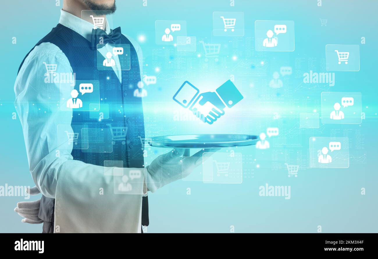 Waiter serving business idea concept Stock Photo - Alamy