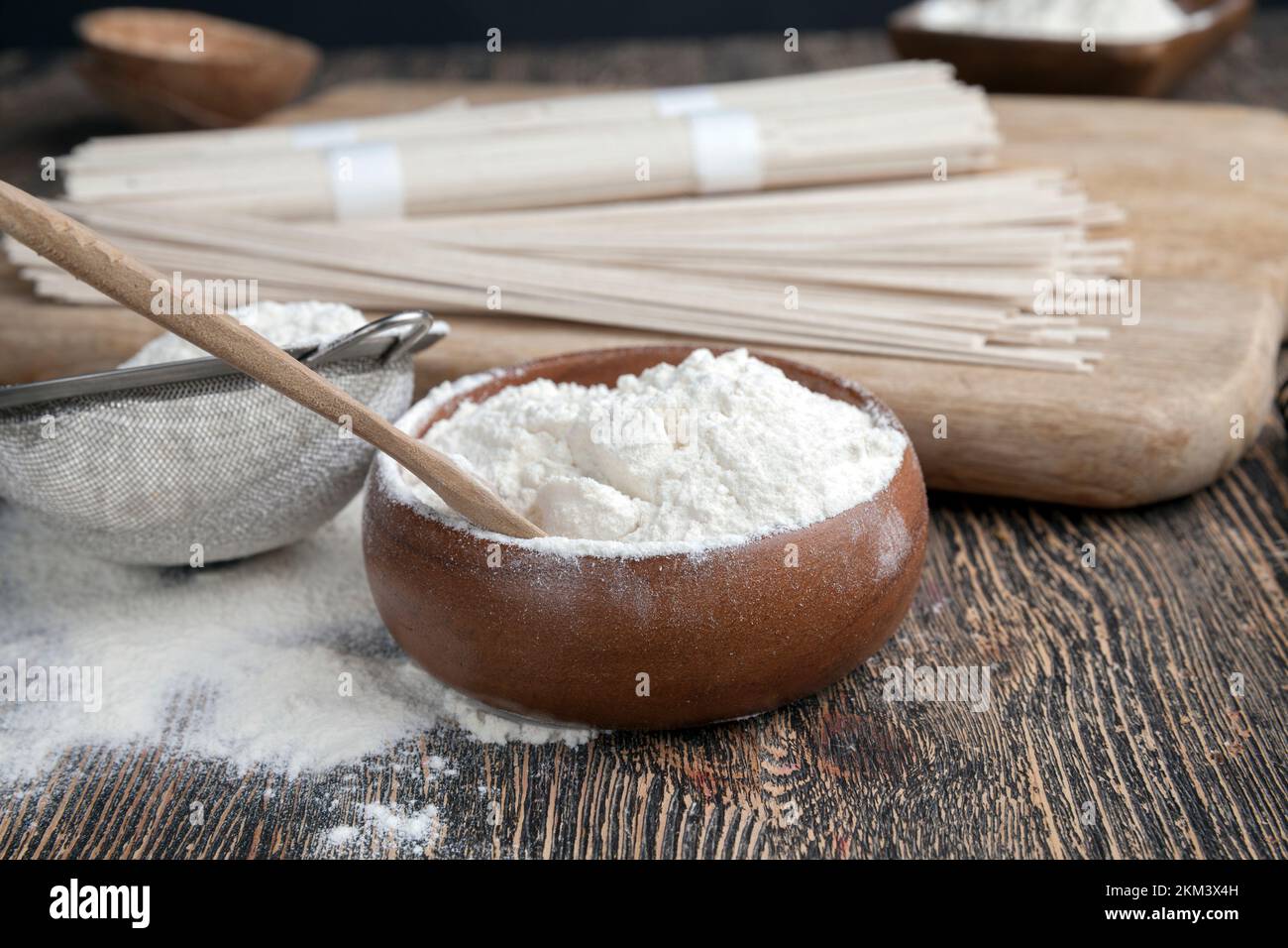 white rice noodles and flour and other ingredients, cooking rice ...
