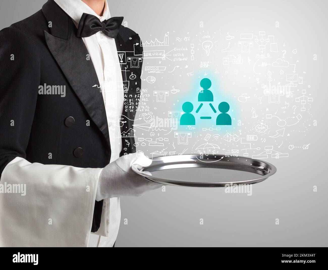 Close-up of waiter serving social media icons Stock Photo - Alamy