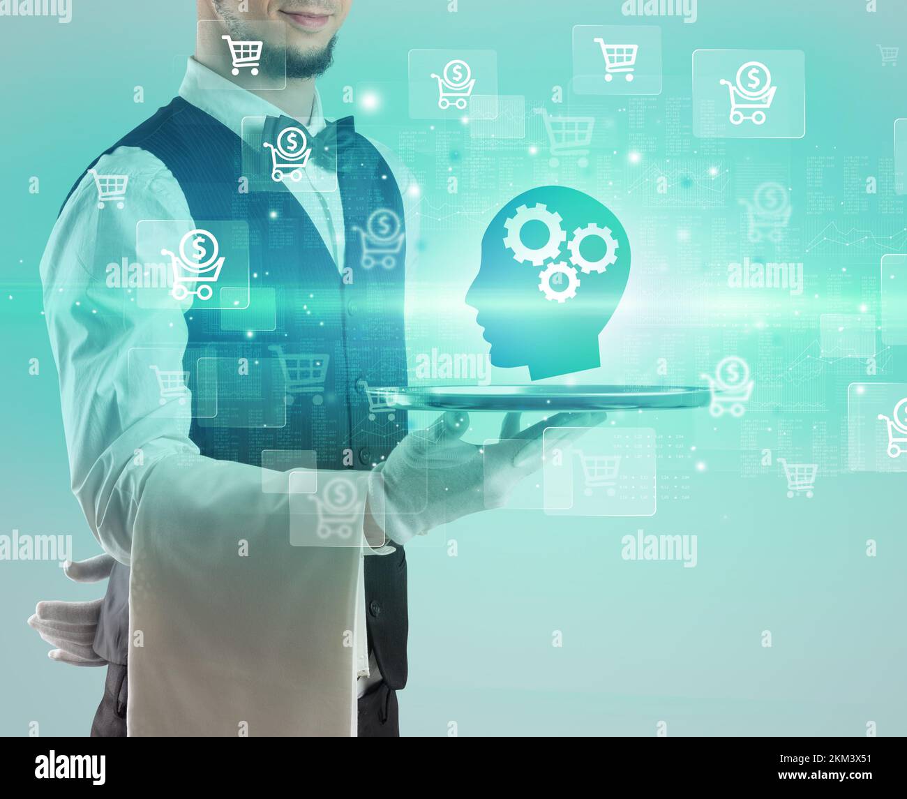 Waiter serving business idea concept Stock Photo - Alamy