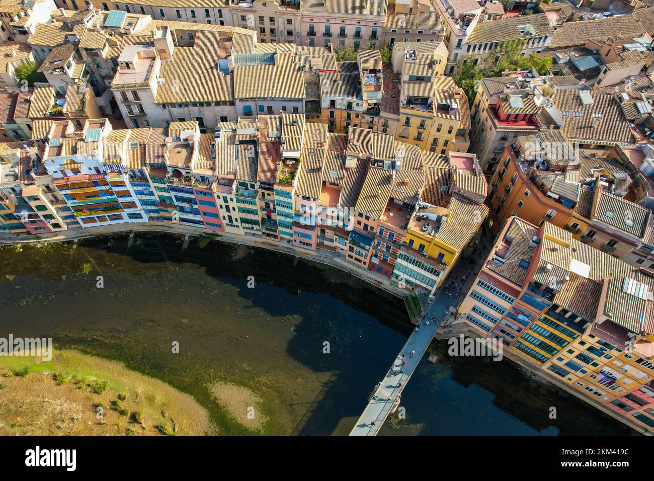Aerial fly over above the spanish city of Girona Stock Photo - Alamy