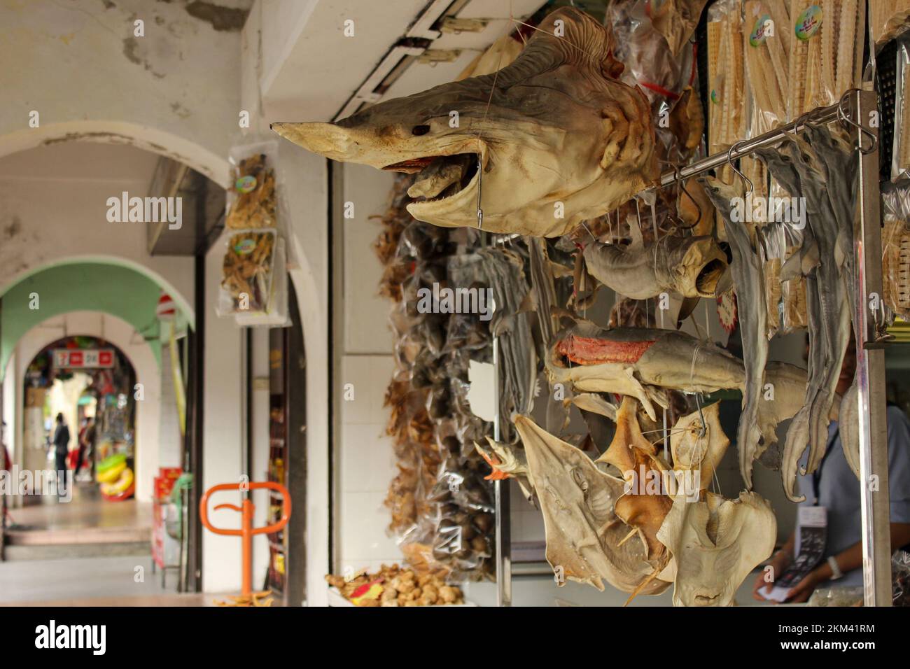 Ipoh, Perak, Malaysia - November 2012: Shark fins and assorted dried ...