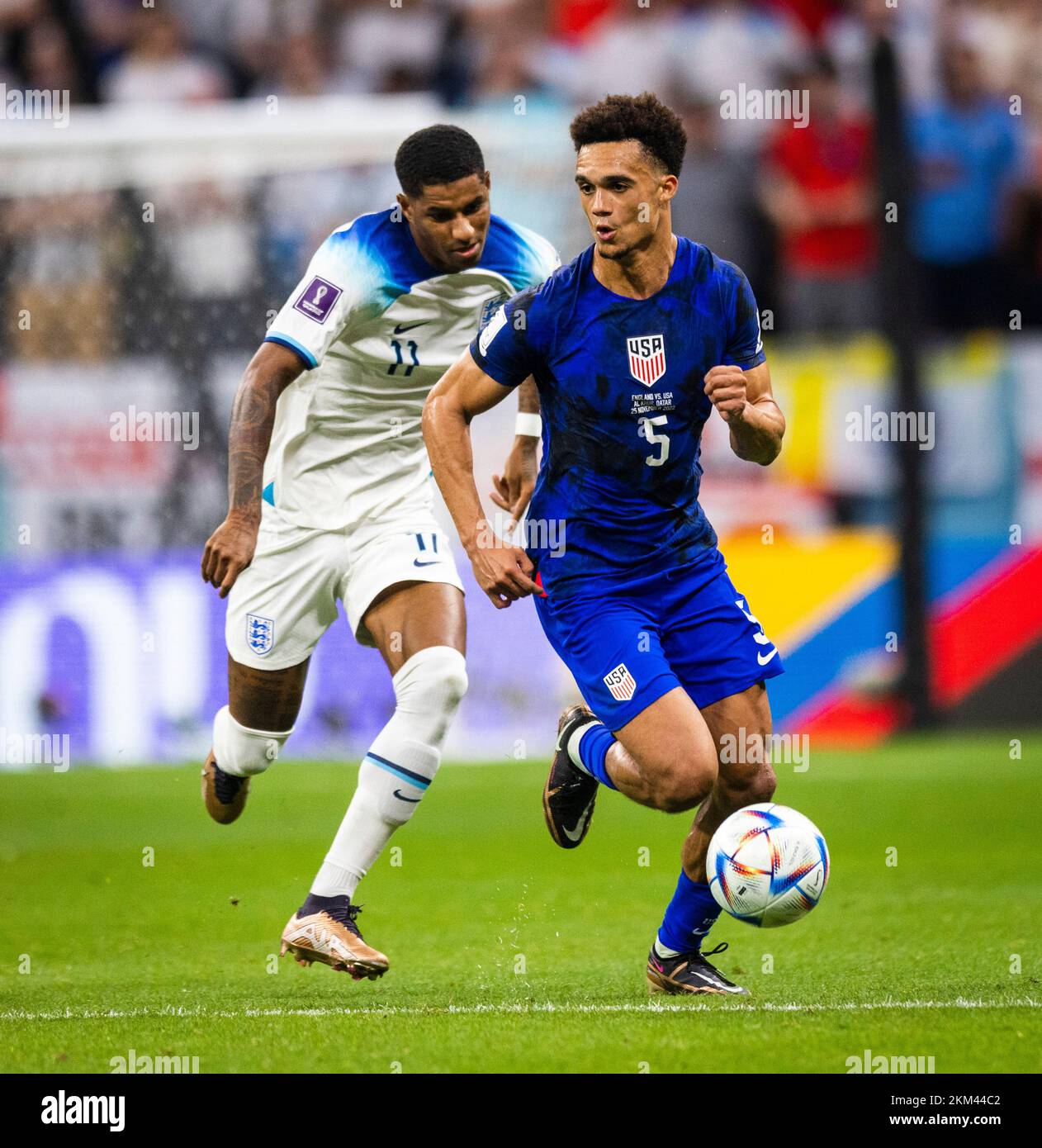 Doha, Qatar. 25th Nov, 2022. Antonee Robinson (USA), Marcus Rashford ...