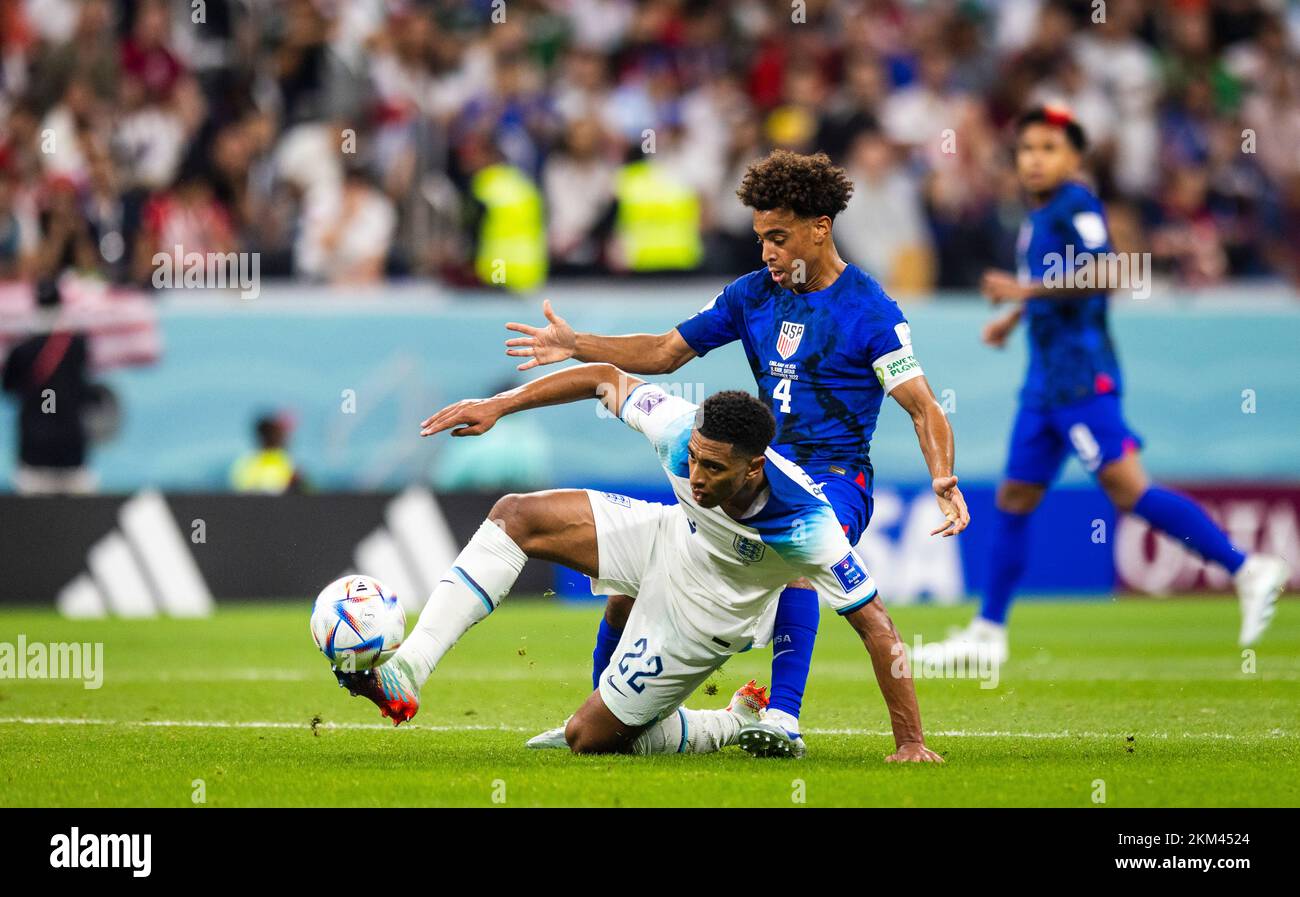 Doha, Qatar. 25th Nov, 2022. Jude Bellingham (England), Tyler Adams ...