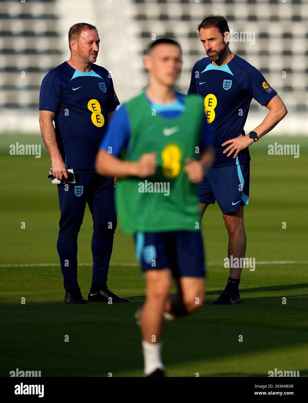 England manager Gareth Southgate and assistant Steve Holland watching ...