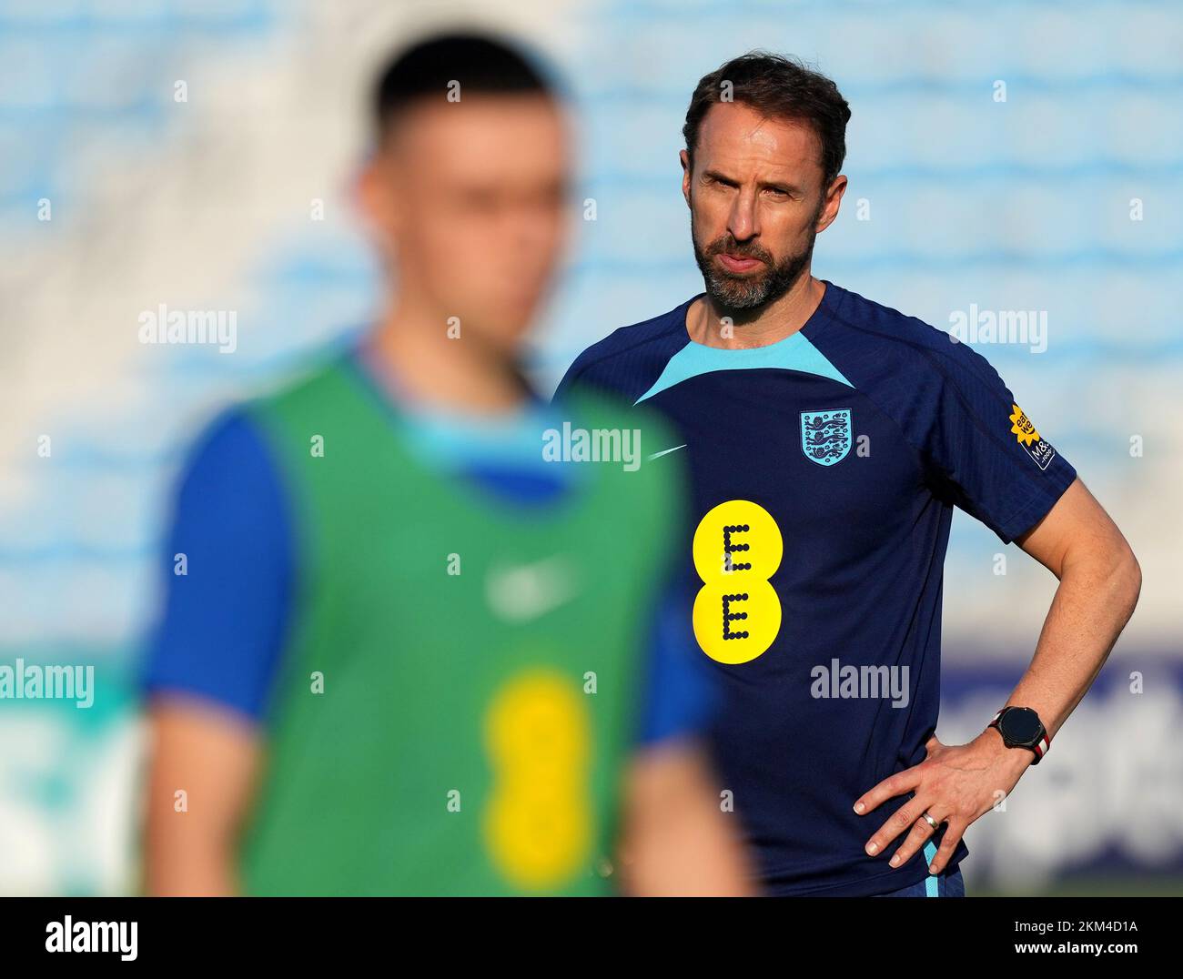England manager Gareth Southgate and Phil Foden during a training ...