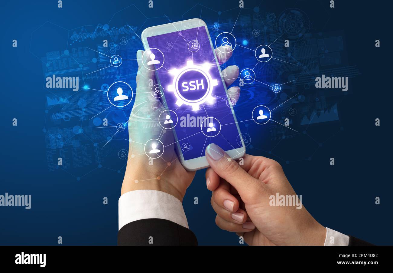 Hand using smartphone with technology concept Stock Photo - Alamy