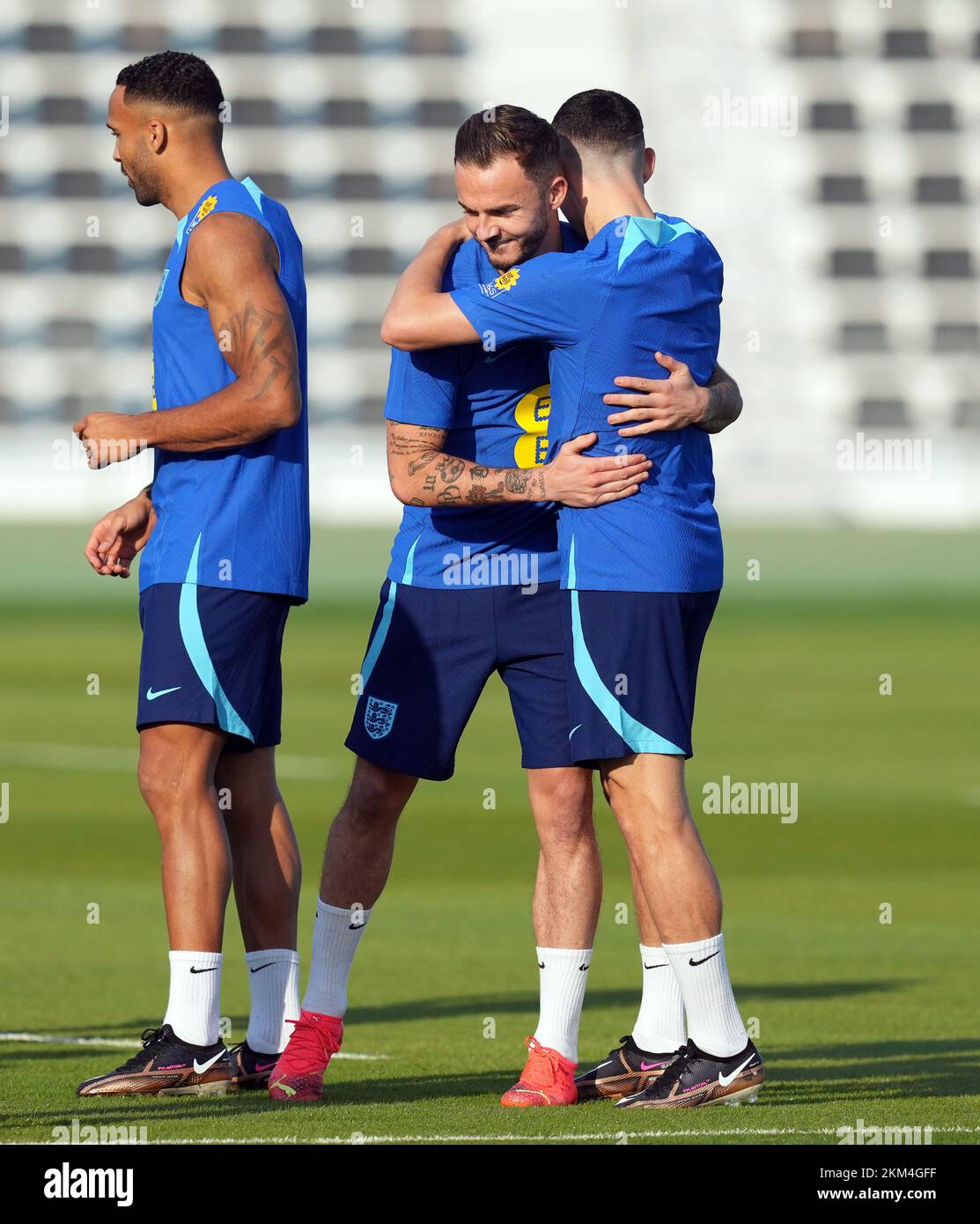England's James Maddison and Phil Foden during a training session at ...