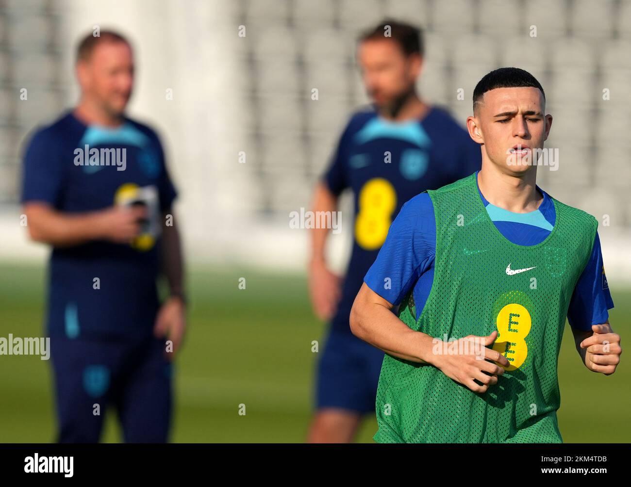 England's Phil Foden with manager Gareth Southgate (in the background ...