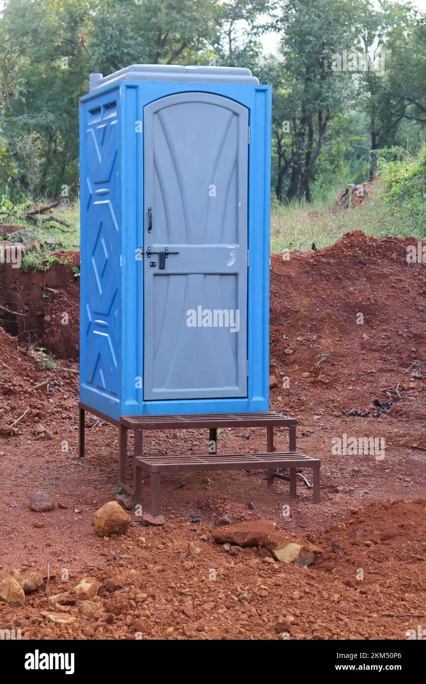 campside portable blue toilet or washroom made of plastic Stock Photo ...