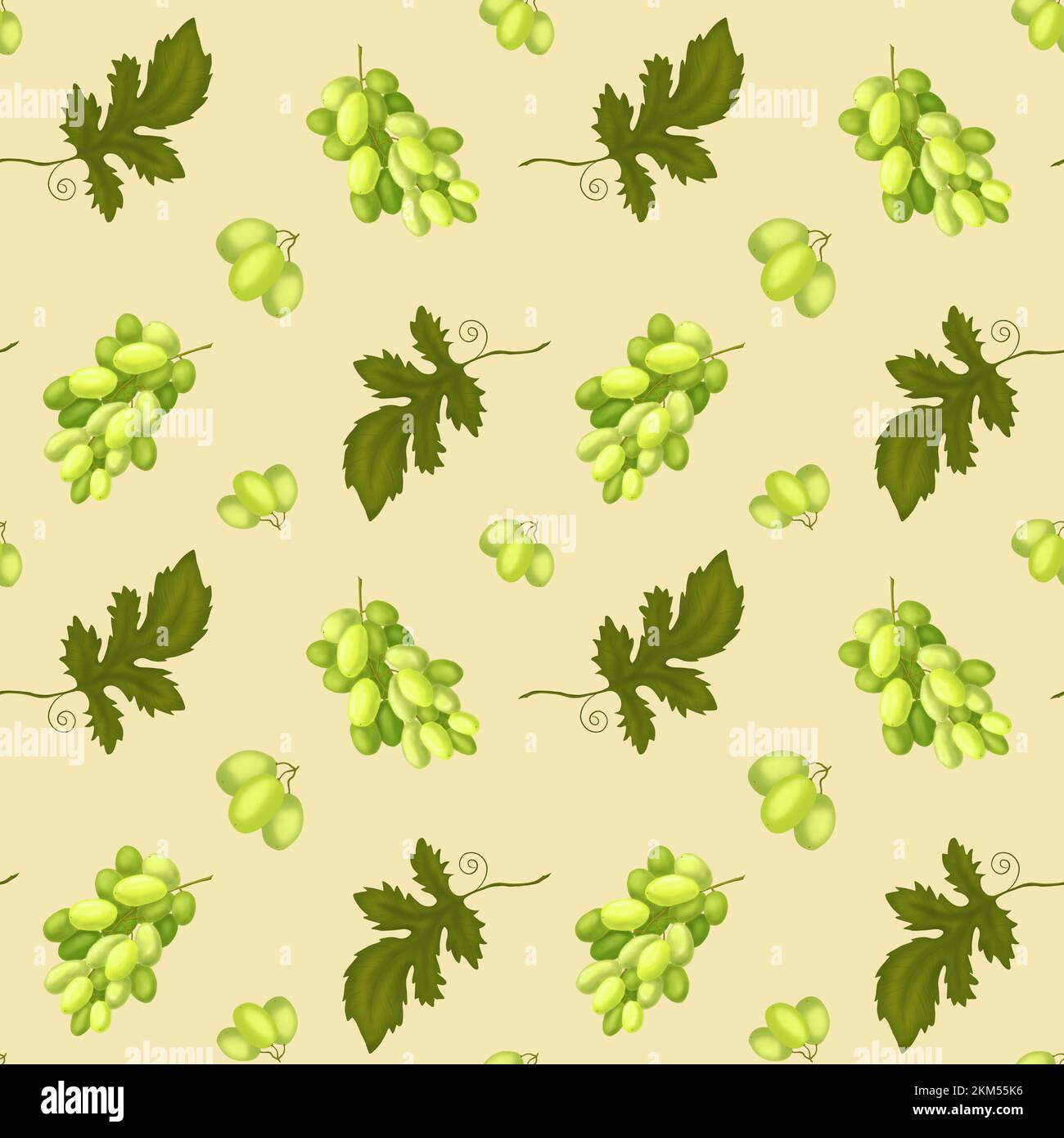Grape. Seamless Pattern with Bunches of Green Grapes and Leaves. Bright Juicy Grape Berries. The ...