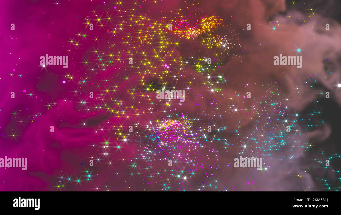 3D rendering of colorful smoke or clouds and colorful particles with ...