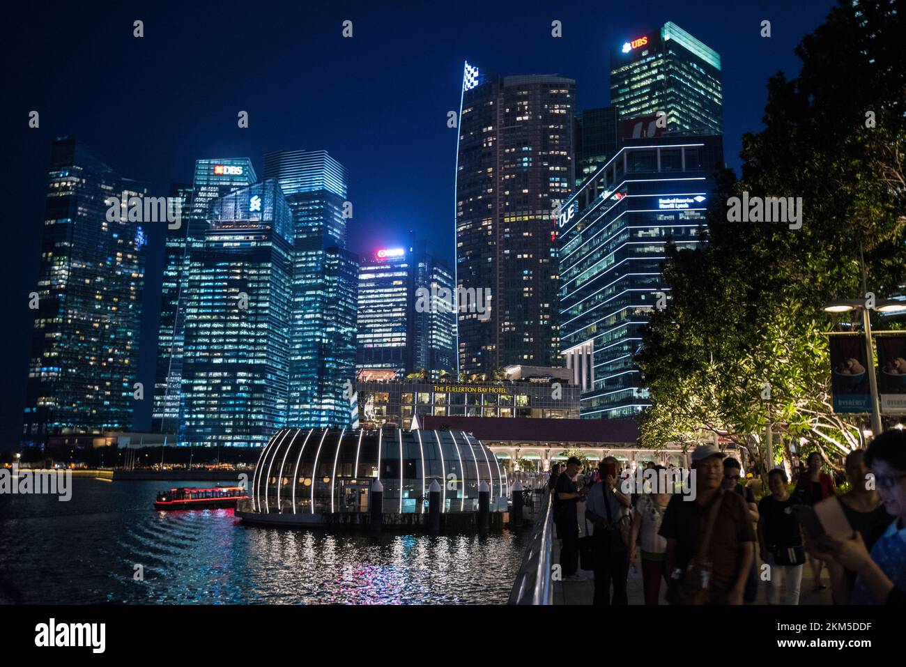 Singapore City, Singapore-September 08,2019: Night view at modern ...