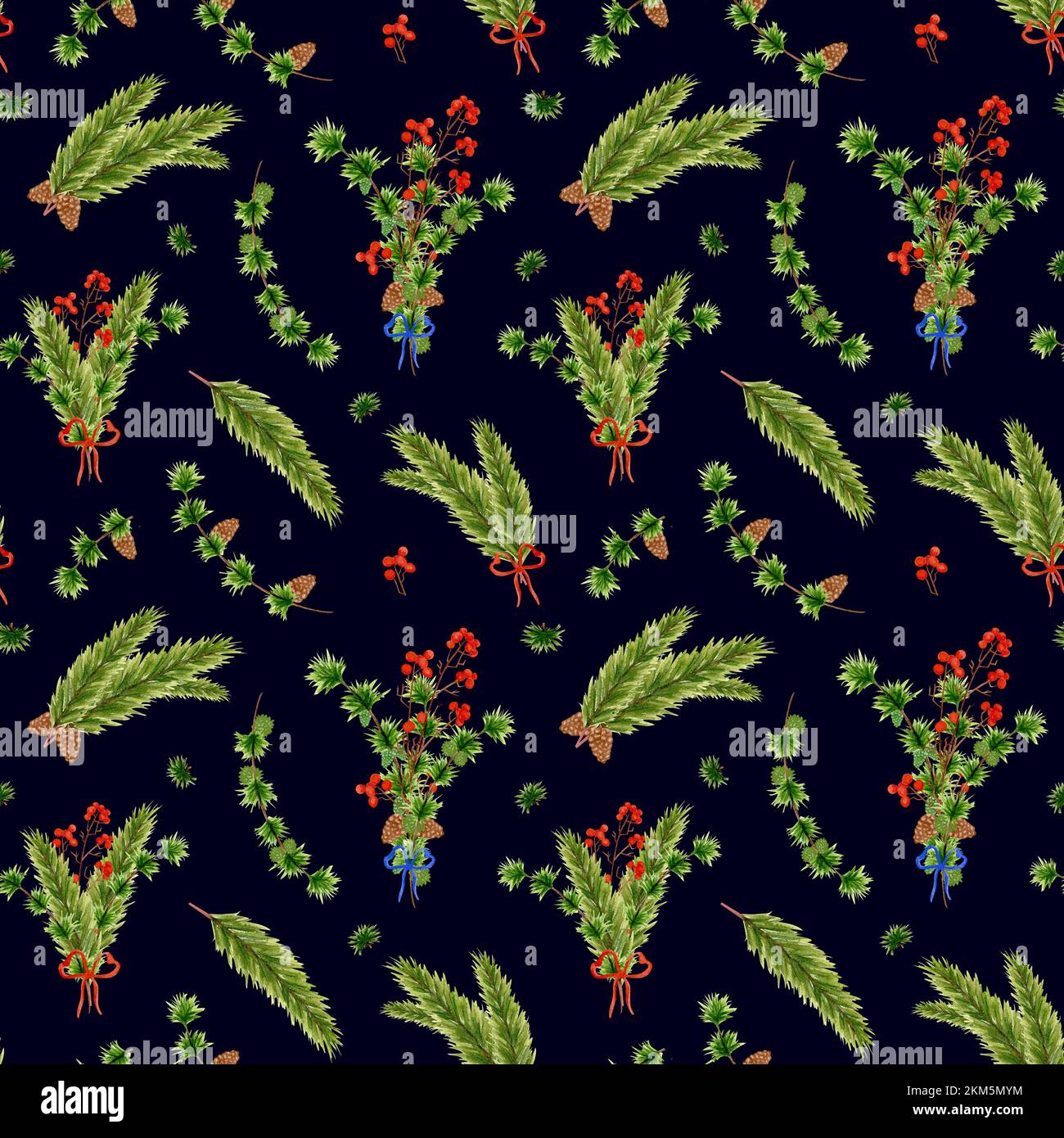 Watercolor Christmas pattern with fir branches. Bouquet from the ...