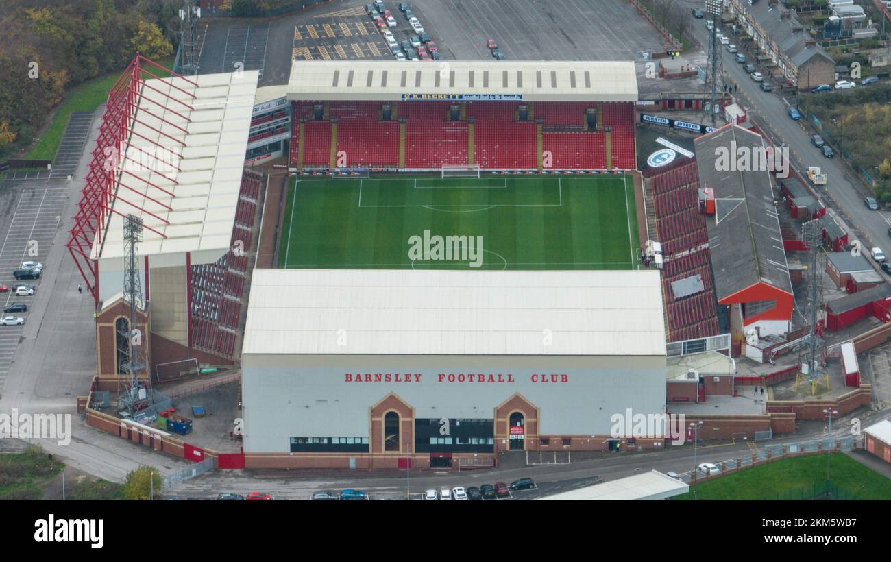 An aerial view of Oakwell ahead of the Emirates FA Cup Round 2 match ...