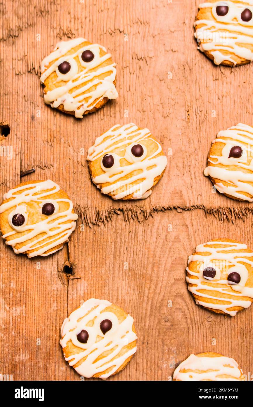 Rustic home cooking still life on a pile of messily decorated monster ...