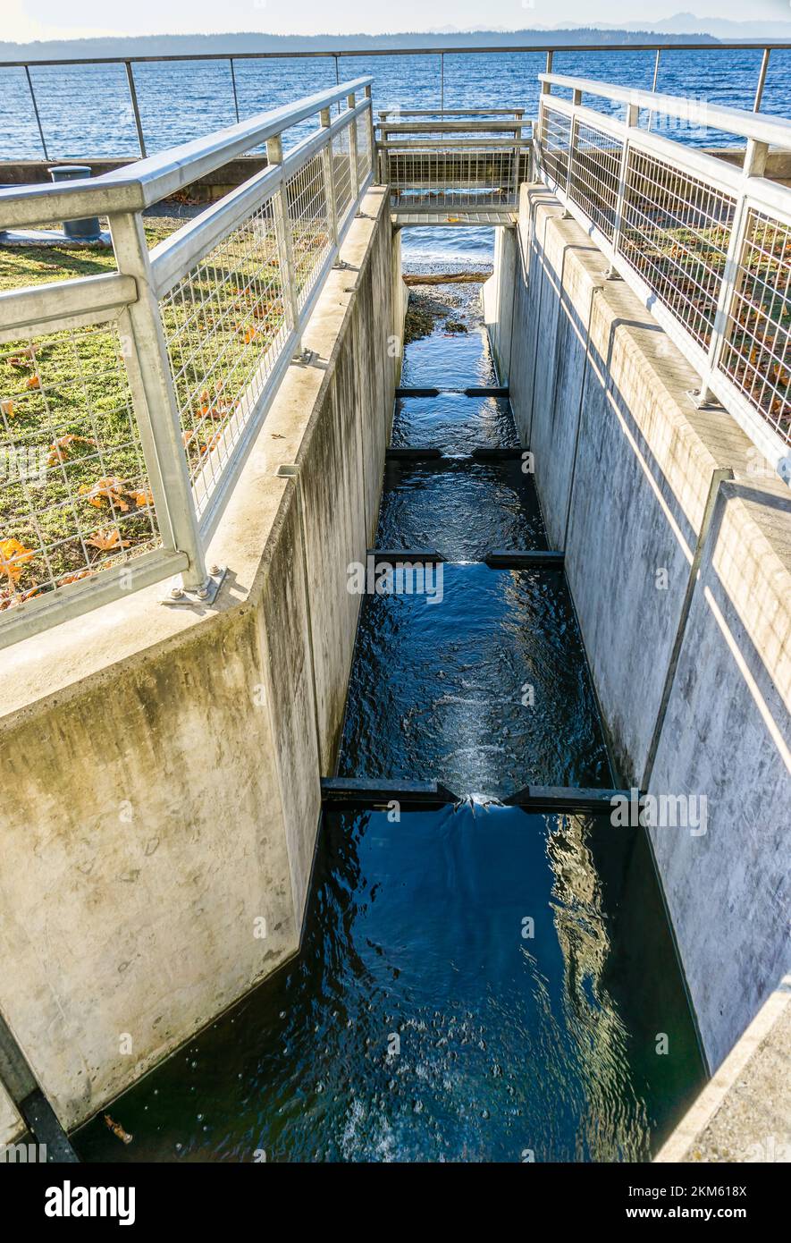 A cement fish ladder at Seahurst Park in Burien, Washington Stock Photo ...