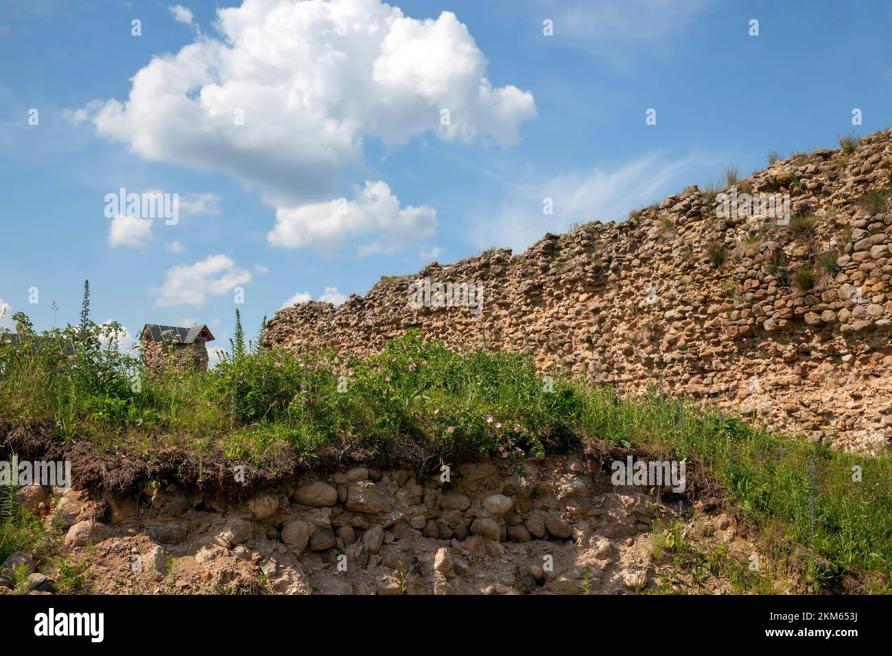 ruins of an ancient red brick castle, ruins of a damaged and abandoned ...